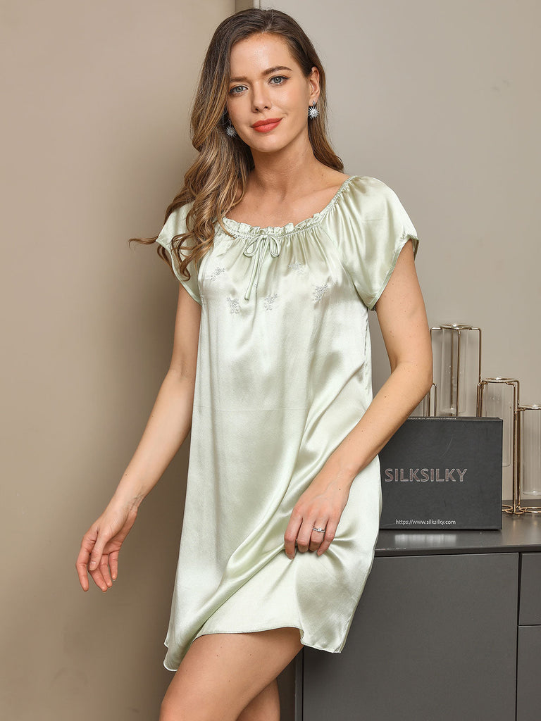 Silksilky Cap Sleeve Silk Chemise Nightgown Silk Nightie – SILKSILKY