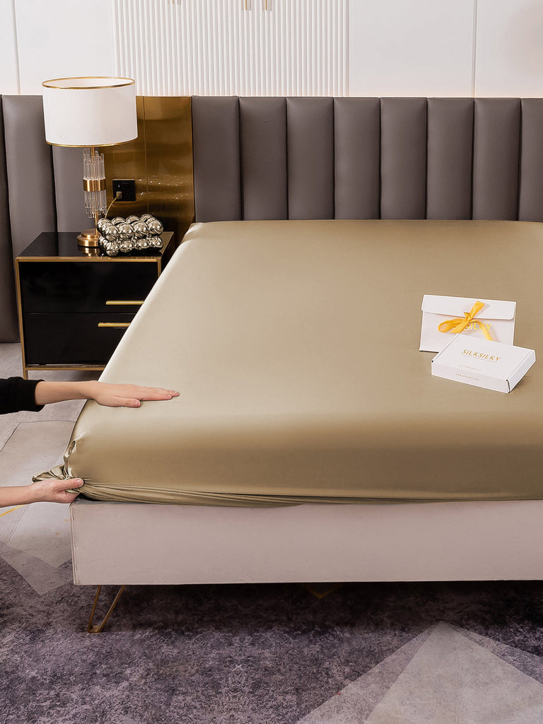 Silksilky 19Momme Silk Fitted Sheets Seamless King Real Silk Sheets ...