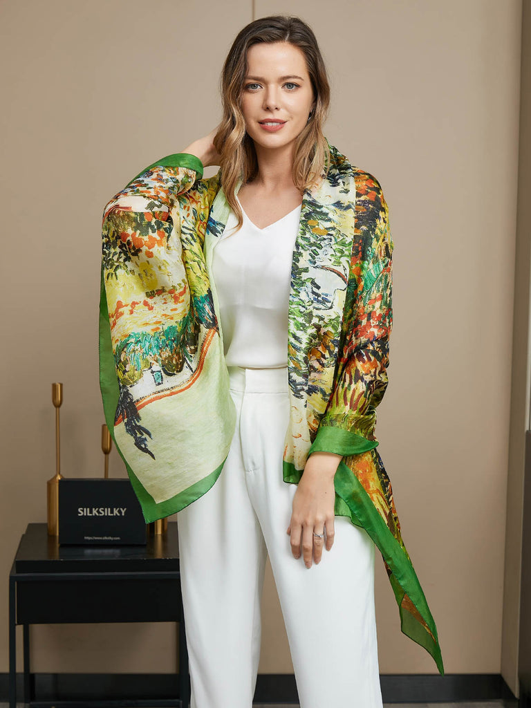 Silksilky Real Silk Bandana Oil Painting Mulberry Silk Scarf – SILKSILKY